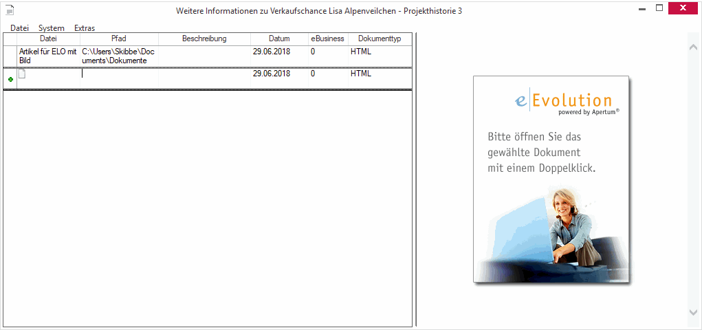 Dialogfenster Akte Lead / Verkaufschance