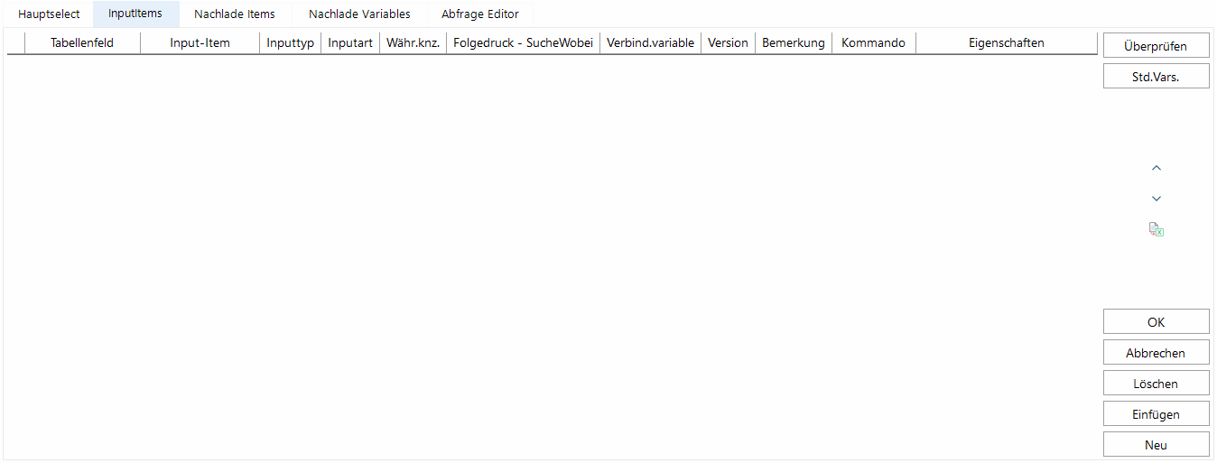 Registerkarte Input-Items
